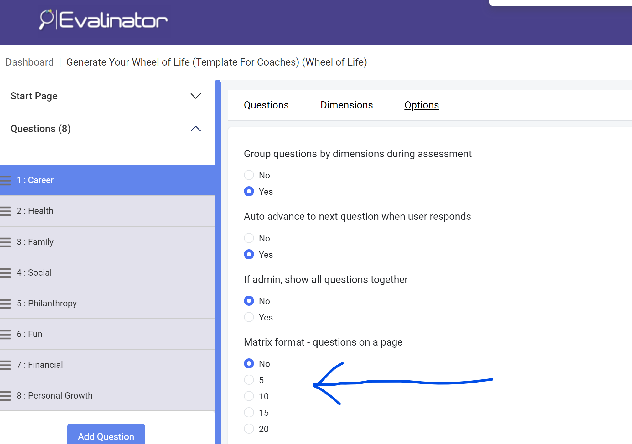 How to show multiple questions on the same page? - Evalinator